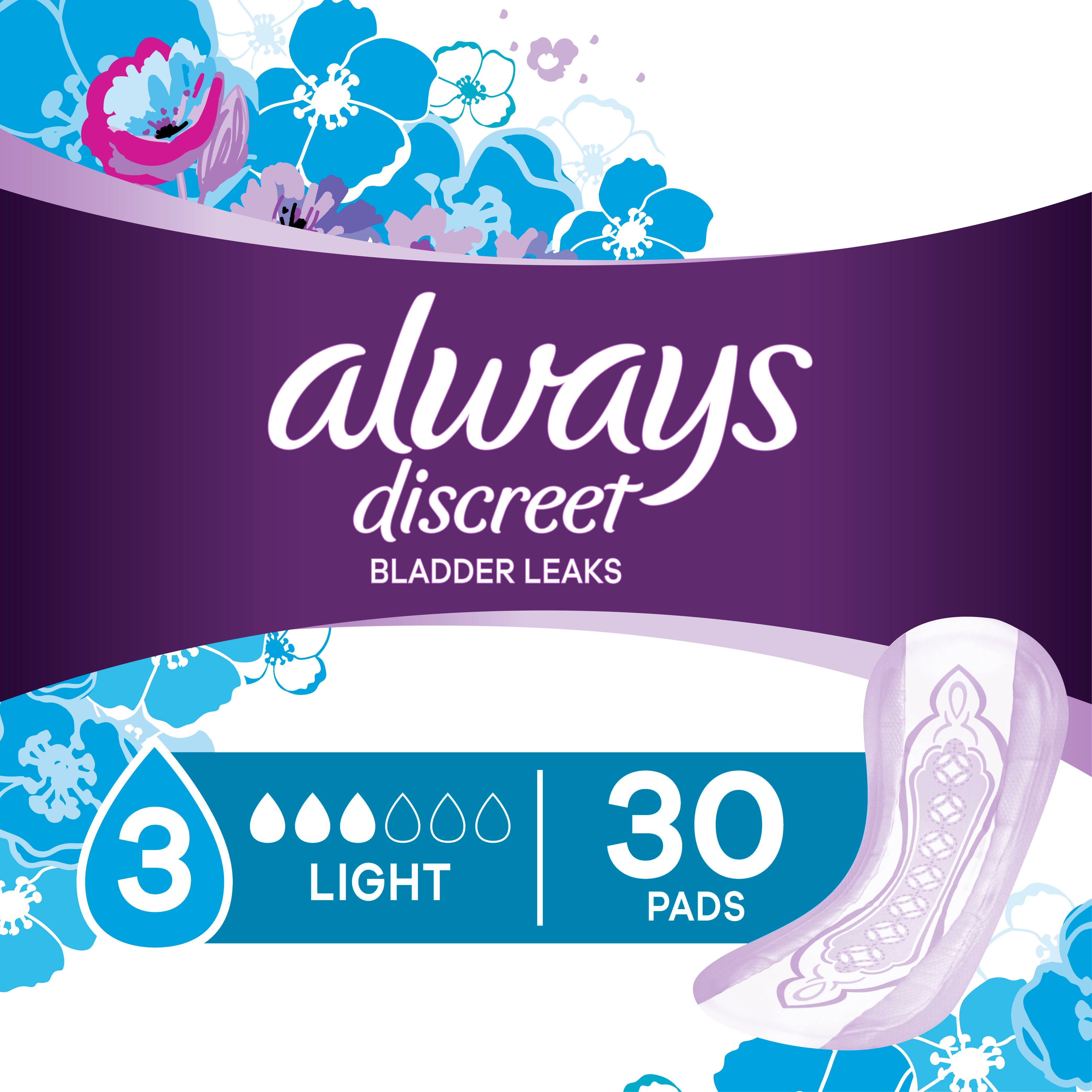 Always Discreet Incontinence Pads, Light Absorbency - Wellwise Home ...